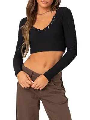 EDIKTED Milady Ribbed Crop Top - Black