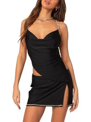 EDIKTED Mariah Embellished Strap Cowl Neck Top - Black