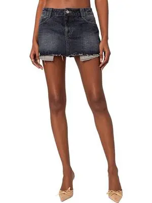 EDIKTED Denim Miniskirt - Dark-gray