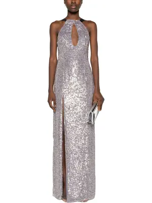 Elisabetta Franchi Halterneck Sequined Maxi Dress - Silver