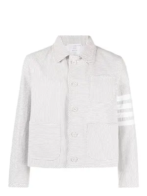 Thom Browne Unconstructed 4-bar Seersucker Jacket - Grey