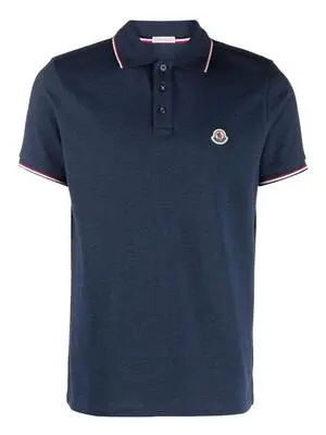 Moncler Logo-patch Cotton Polo Shirt - Blue