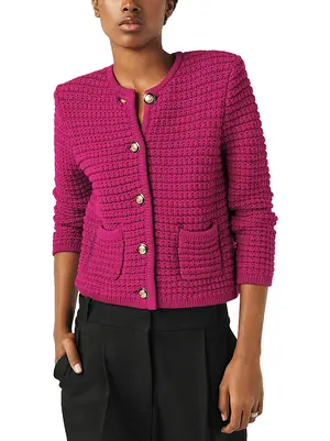 Ba&sh Gaspard Crewneck Cardigan Sweater Fuchsia