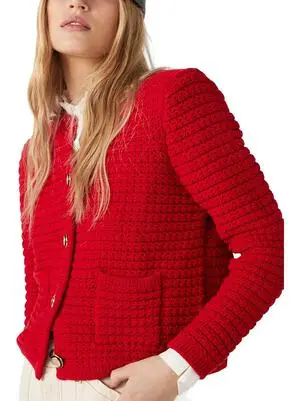 Ba&sh Gaspard Crewneck Cardigan Sweater Red