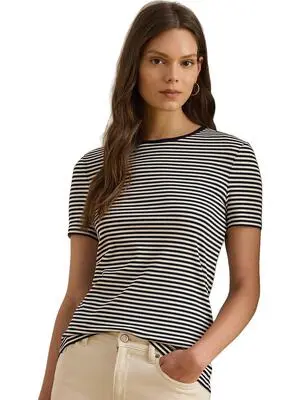 Ralph Lauren Striped Stretch Cotton Crewneck T-shirt - Lauren Navy/cream
