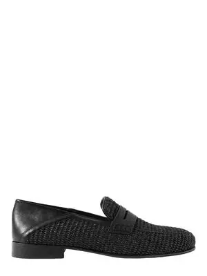 Manolo Blahnik Padstow Collapsible-heel Raffia Loafers - Black
