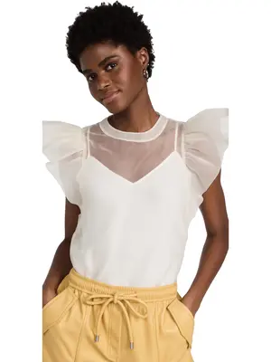 Simkhai Corina Organza Ruffle Sleeve Top - Ivory