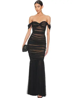 Norma Kamali Walter Fishtail Gown - Black Mesh