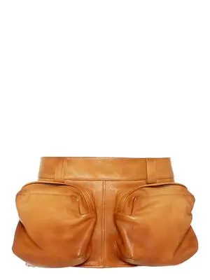 Miu Miu Leather Mini Skirt - Brown
