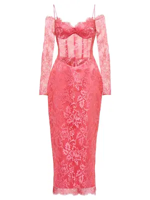 RASARIO Corset Lace Midi Dress - Pink