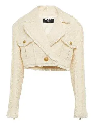 Balmain Cotton-blend Tweed Cropped Jacket - White