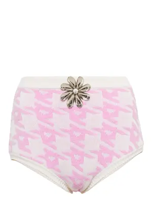AREA Embellished Houndstooth Shorts - Pink
