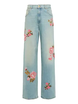 Blumarine Embroidered High-rise Straight Jeans - Blue