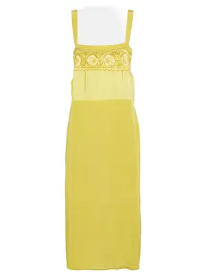 MAISON MARGIELA Lace-trimmed Silk-blend Midi Dress - Yellow