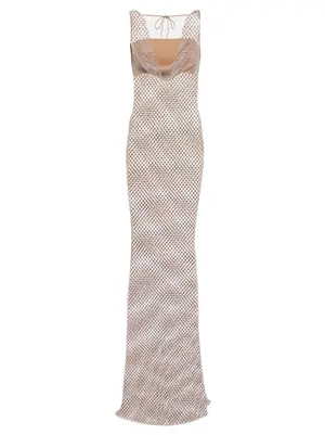 Giuseppe Di Morabito Embellished Mesh Gown - Beige