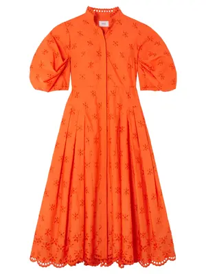 Erdem Zelda Broderie Anglaise Poplin Midi Dress - Orange