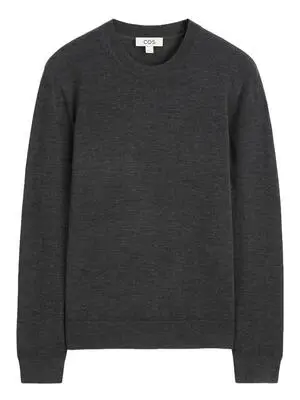 Cos Slim Fit Merino Wool Crew Neck Sweater - Gray