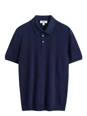 Cos Slim Knitted Silk Polo Shirt - Navy
