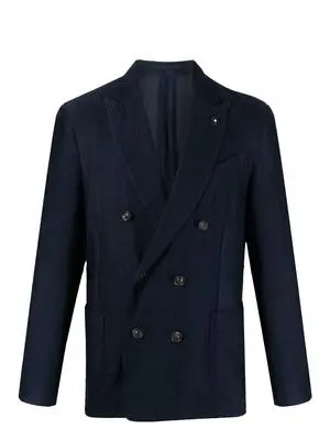 LARDINI Double-breasted Logo-plaque Blazer - Blue