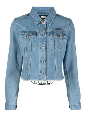 Gcds Logo-plaque Cropped Denim Jacket - Blue