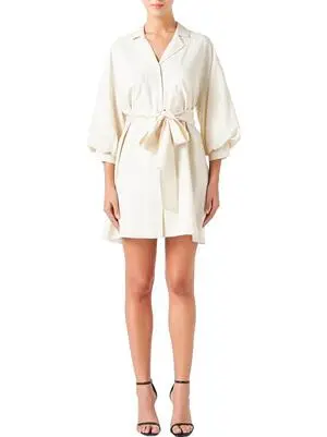 Endless Rose Tie Waist Mini Shirt Dress - Beige