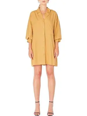 Endless Rose Tie Waist Mini Shirt Dress - Camel