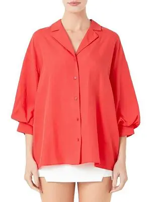 Endless Rose Blouson Sleeve Button-up Shirt - Red