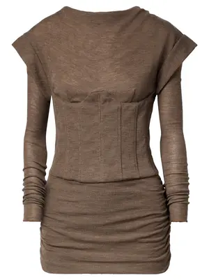 LAQUAN SMITH Ruched Wool Mini Dress - Brown