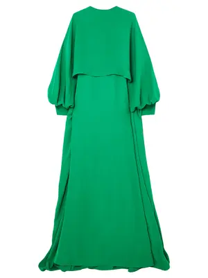 Valentino Garavani Cape-effect Silk Crepe De Chine Gown - Green
