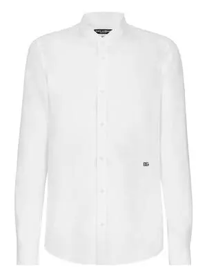 Dolce & Gabbana Linen Martini-fit Shirt With Dg Hardware - White