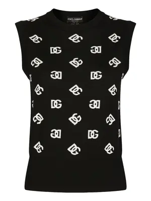 Dolce & Gabbana Intarsia-logo Knitted Vest Top - Black