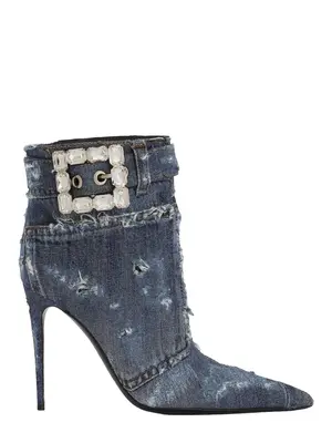 Dolce & Gabbana Embellished Patchwork Denim Ankle Boots - Blue