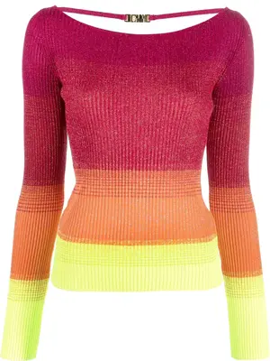 Gcds Colour-block Ribbed-knit Jumper - Pink