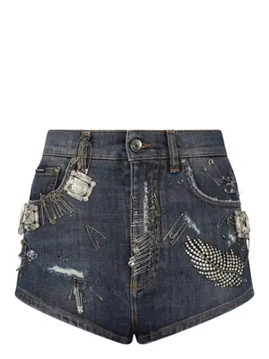 Dolce & Gabbana Rhinestone-embellished Denim Shorts - Blue