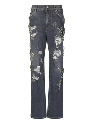 Dolce & Gabbana Distressed Straight-leg Jeans - Grey