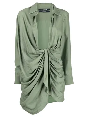 Jacquemus La Robe Bahia Draped Shirtdress - Green