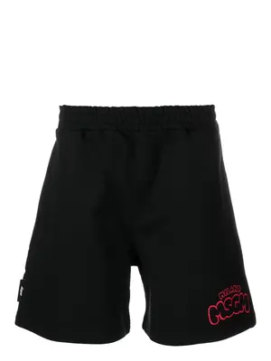 MSGM Embroidered Logo Cotton Track Shorts - Black