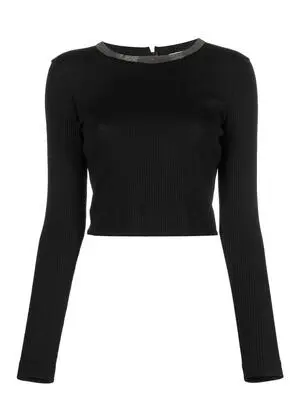 Brunello Cucinelli Bead-detail Long-sleeve T-shirt - Black