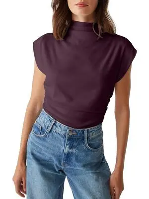 Michael Stars Michael Stars Amara Ruched Cowl Neck Rib T-shirt Beetroot