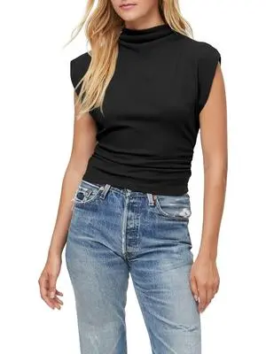 Michael Stars Amara Ruched Cowl Neck Rib T-shirt - Black
