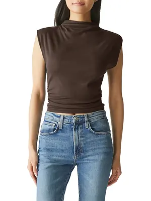 Michael Stars Michael Stars Amara Ruched Cowl Neck Rib T-shirt Java