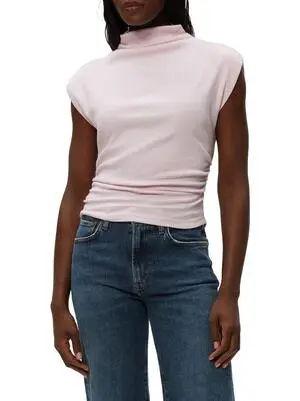Michael Stars Amara Ruched Cowl Neck Rib T-shirt - Lychee