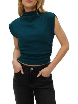 Michael Stars Amara Ruched Cowl Neck Rib T-shirt - Rainforest