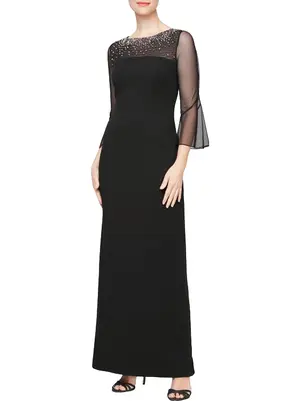 Alex Evenings Alex Evenings Rhinestone Yoke Column Gown Black
