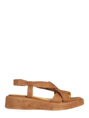 CALPIERRE CALPIERRE Leather Wedge Sandals Camel