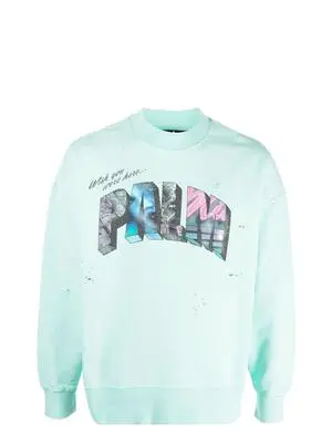 Palm Angels Graphic-print Crew-neck Sweatshirt - Blue