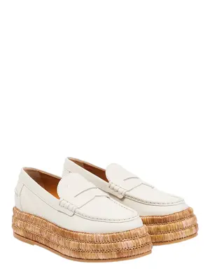 TOD'S Leather And Raffia Platform Loafers - White