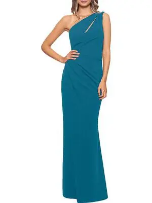 Aqua Cutout One Shoulder Gown Azure