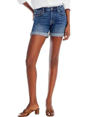 7 For All Mankind Cotton-blend Mid-rise Rolled Cuff Shorts - Broken Twill