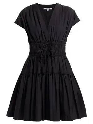 Derek Lam 10 Crosby Tora V-neck Smocked Poplin Dress - Black